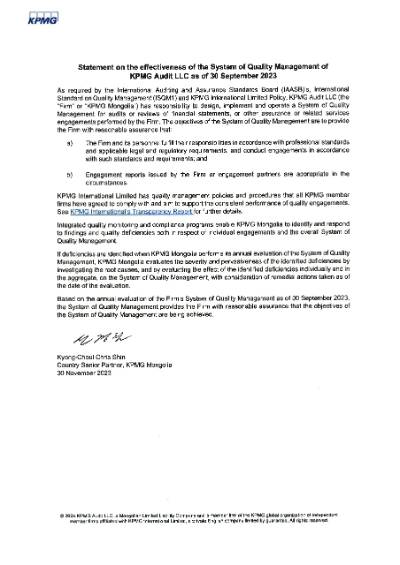 The System of Quality Management Statement of Effective - KPMG Mongolia